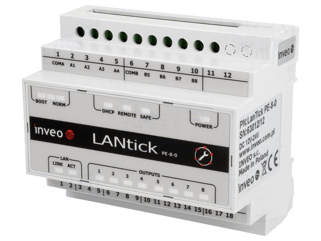 LanTick PE-8-0 - Ethernet 8 Channel Relay Unit with Web, Modbus TCP ...