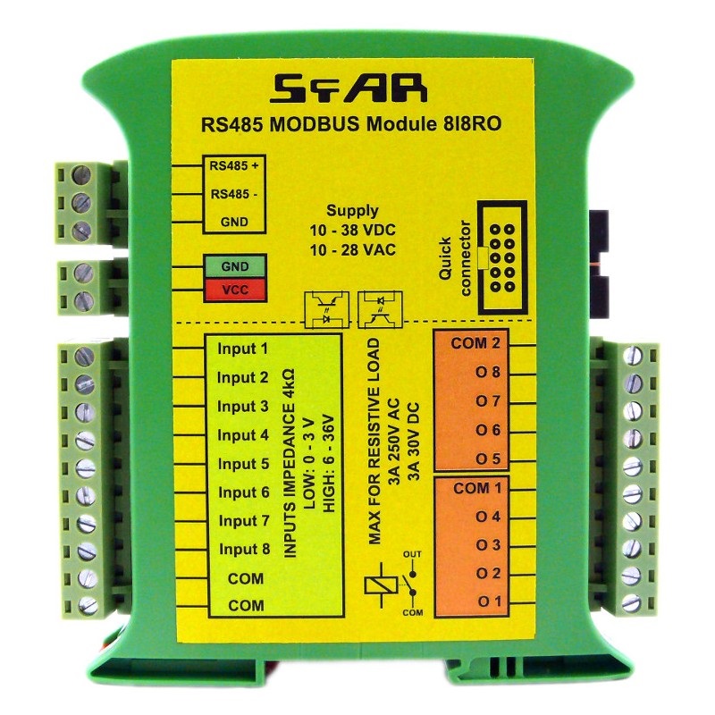 MOD-8I8RO - RS485 Modbus 8 Digital Input, 8 Relay Output RTU - www.audon.co.uk